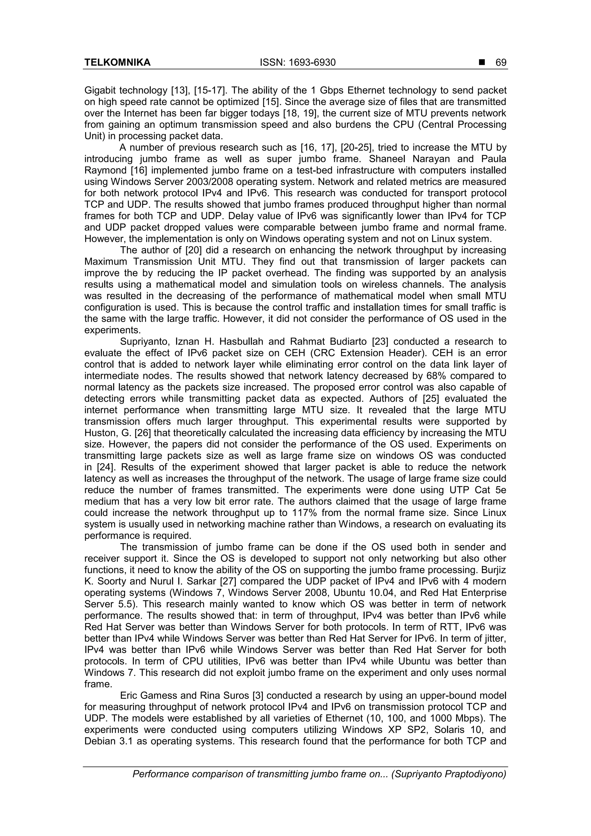 Performance comparison of transmitting jumbo frame on Windows and Linux ...