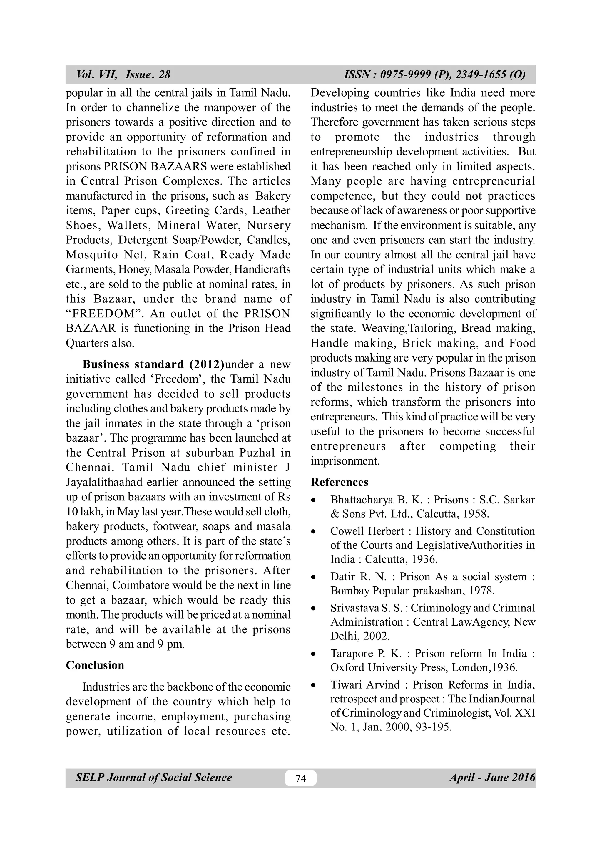 91 16 a study on prison industry in tamil nadu | PDF