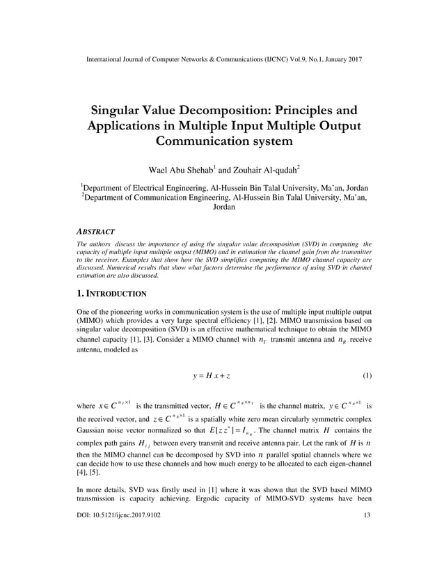 Singular Value Decomposition Principles And Applications In Multiple Input Multiple Output