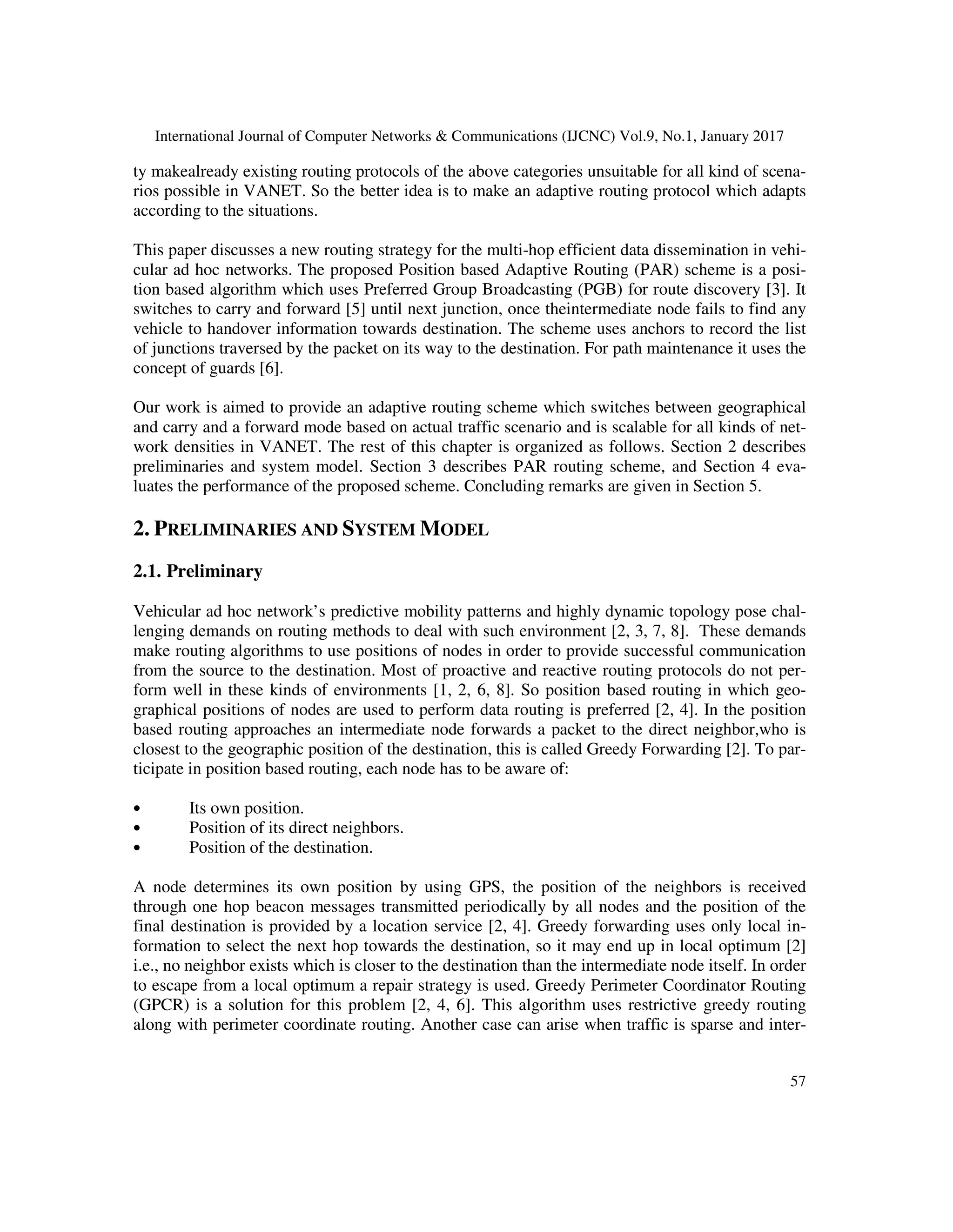 POSITION BASED ADAPTIVE ROUTING FOR VANETS | PDF