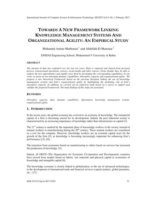 Towards a New Framework Linking Knowledge Management Systems and Organizational Agility : An ...