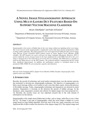 A NOVEL IMAGE STEGANOGRAPHY APPROACH USING MULTI-LAYERS DCT FEATURES BASED ON SUPPORT VECTOR ...