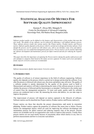 STATISTICAL ANALYSIS OF METRICS FOR SOFTWARE QUALITY IMPROVEMENT | PDF