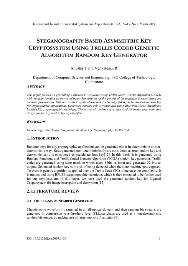 STEGANOGRAPHY BASED ASYMMETRIC KEY CRYPTOSYSTEM USING TRELLIS CODED GENETIC ALGORITHM RANDOM KEY ...