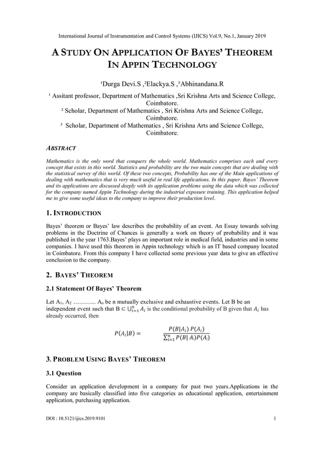A STUDY ON APPLICATION OF BAYES’ THEOREM IN APPIN TECHNOLOGY | PDF