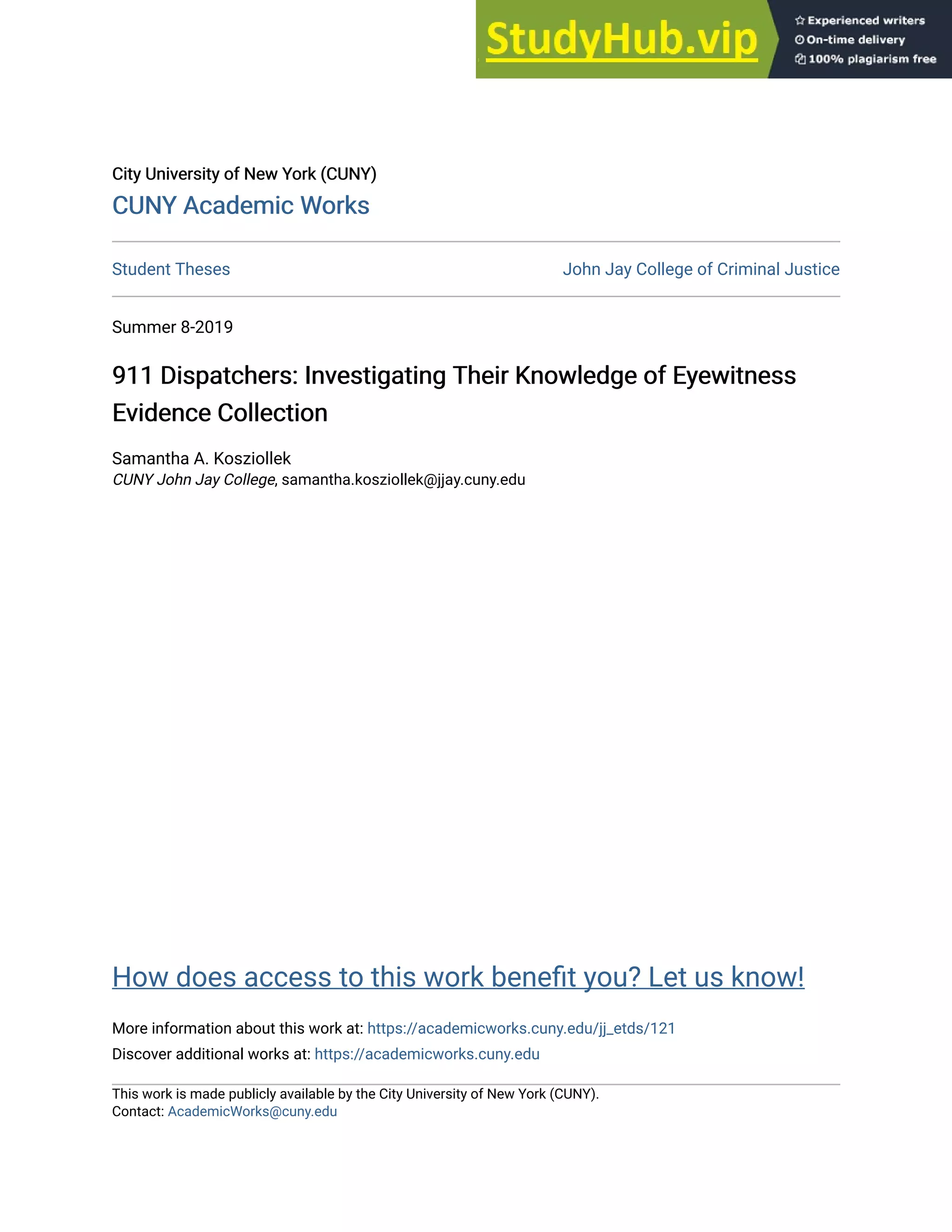 911 Dispatchers Investigating Their Knowledge Of Eyewitness Evidence Collection | PDF