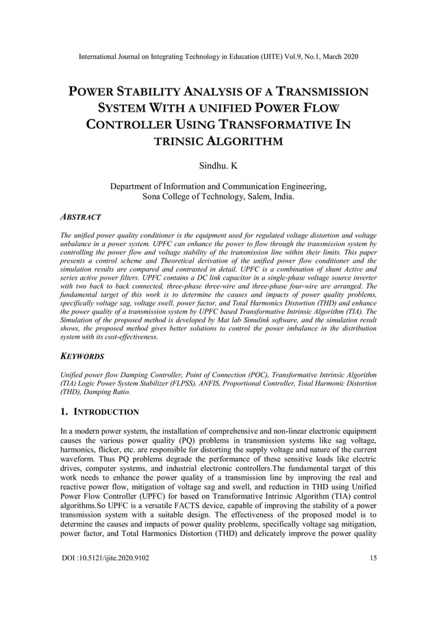 POWER STABILITY ANALYSIS OF A TRANSMISSION SYSTEM WITH A UNIFIED POWER FLOW CONTROLLER USING ...