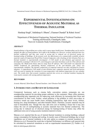 EXPERIMENTAL INVESTIGATIONS ON EFFECTIVENESS OF ACOUSTIC MATERIAL AS ...