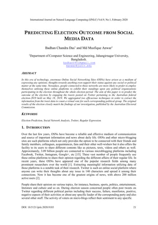 PREDICTING ELECTION OUTCOME FROM SOCIAL MEDIA DATA | PDF