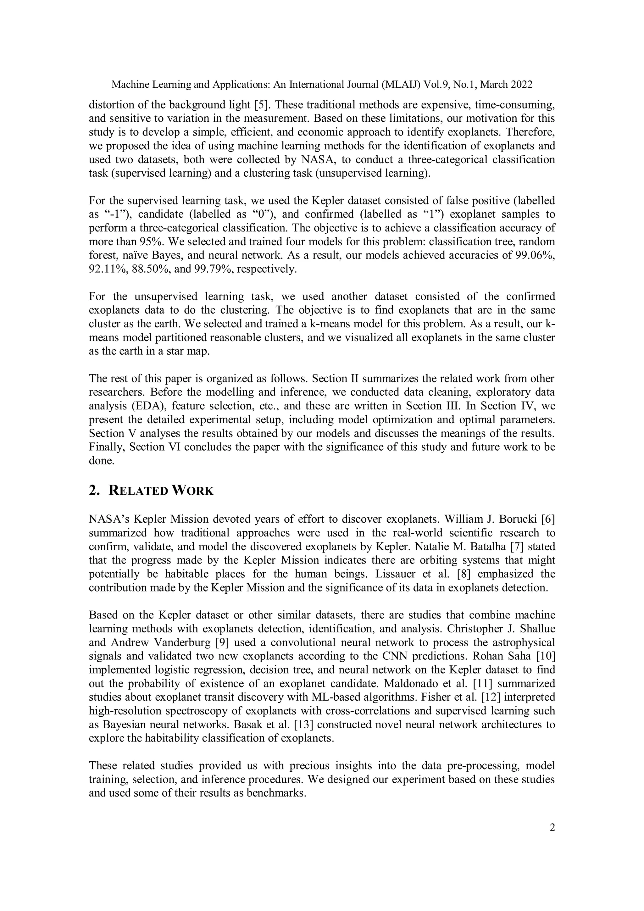 EXOPLANETS IDENTIFICATION AND CLUSTERING WITH MACHINE LEARNING METHODS | PDF