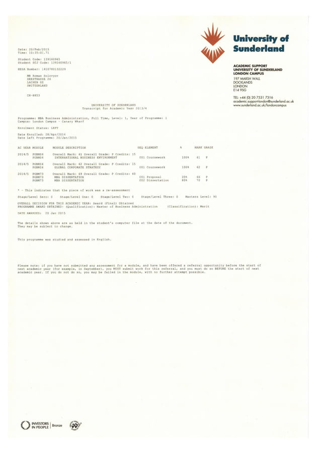 MBA Certificate with Transcripts | PDF