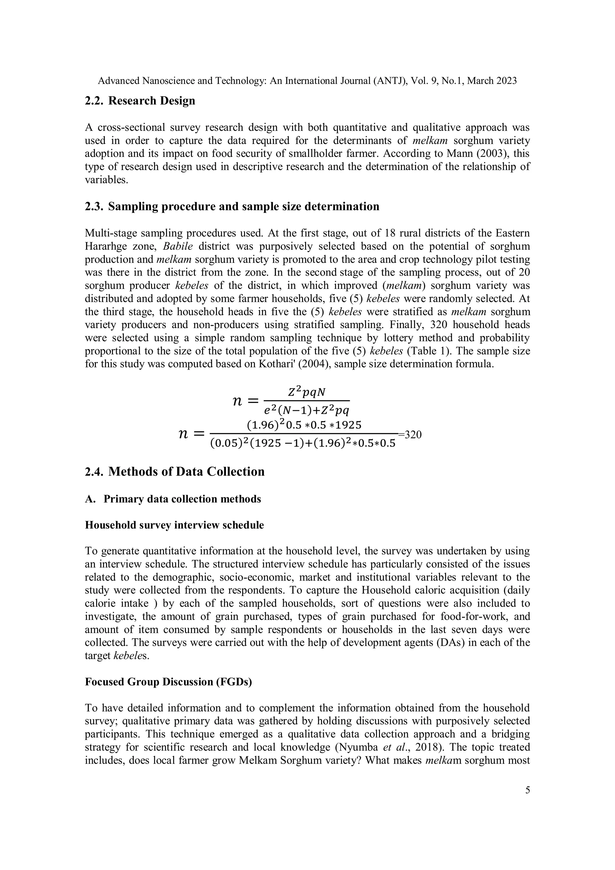 IMPACT OF IMPROVED SORGHUM VARIETY (MELKAM) A DOPTION ON SMALLHOLDER FARMERS FOOD SECURITY IN ...