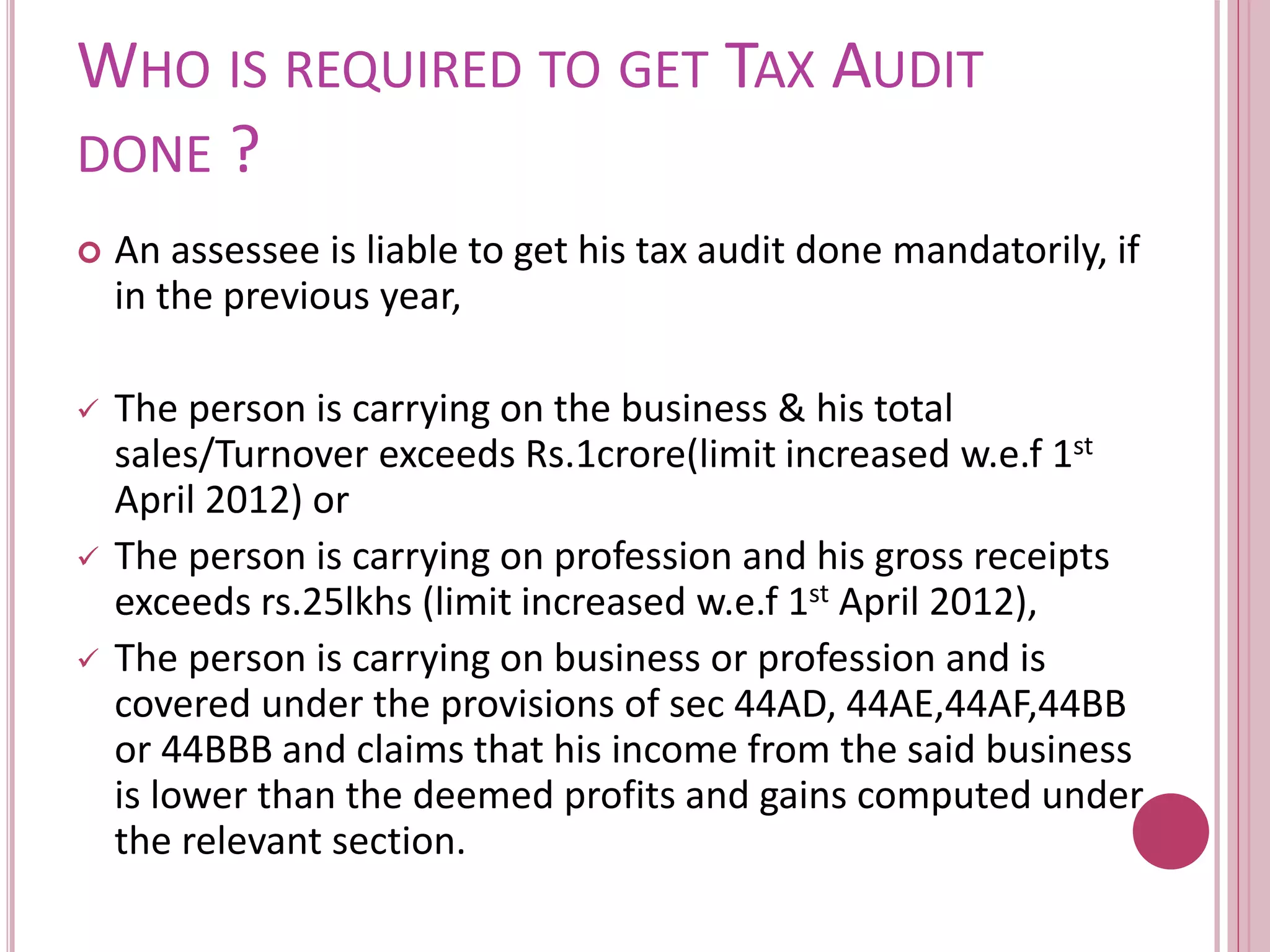 Tax Audit under section 44AB of Income Tax Act,1961 | PPTX