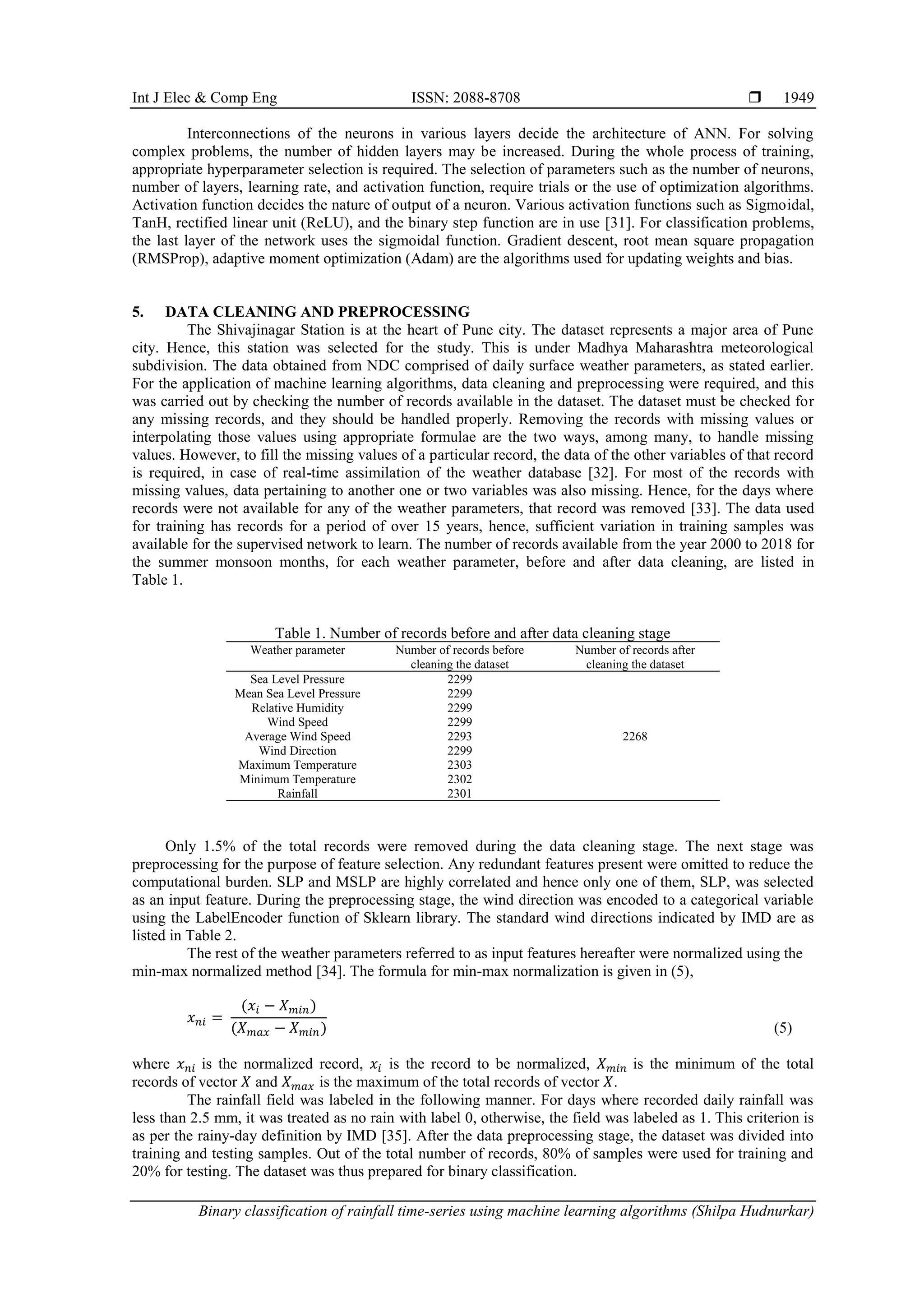 Binary classification of rainfall time-series using machine learning algorithms | PDF