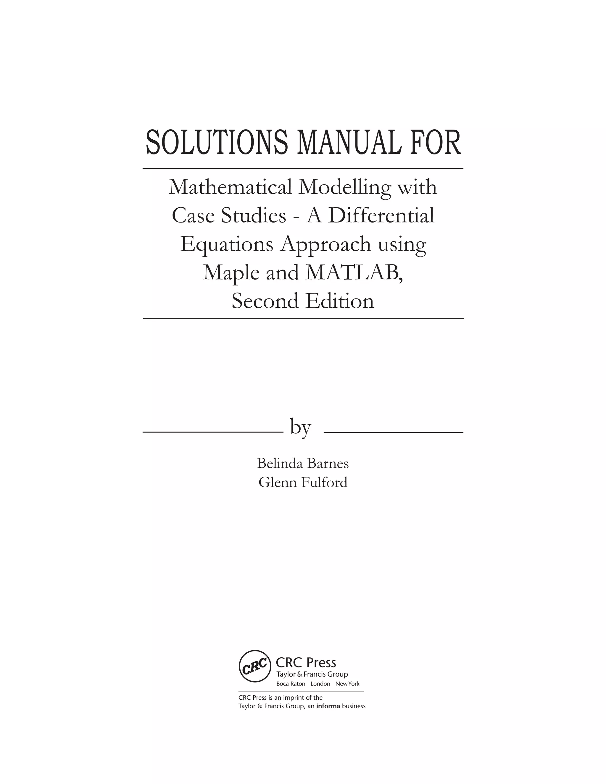 91277687 solution-manual-for-mathematical-modelling-with-case-studies-taylor-and-francis | PDF
