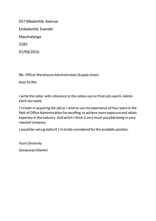 Miss ZT Dlamini Cover Letter | DOCX