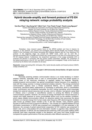 Hybrid decode-amplify and forward protocol of FD EH relaying network: outage probability ...