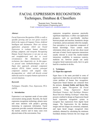Facial expression recongnition Techniques, Database and Classifiers | PDF