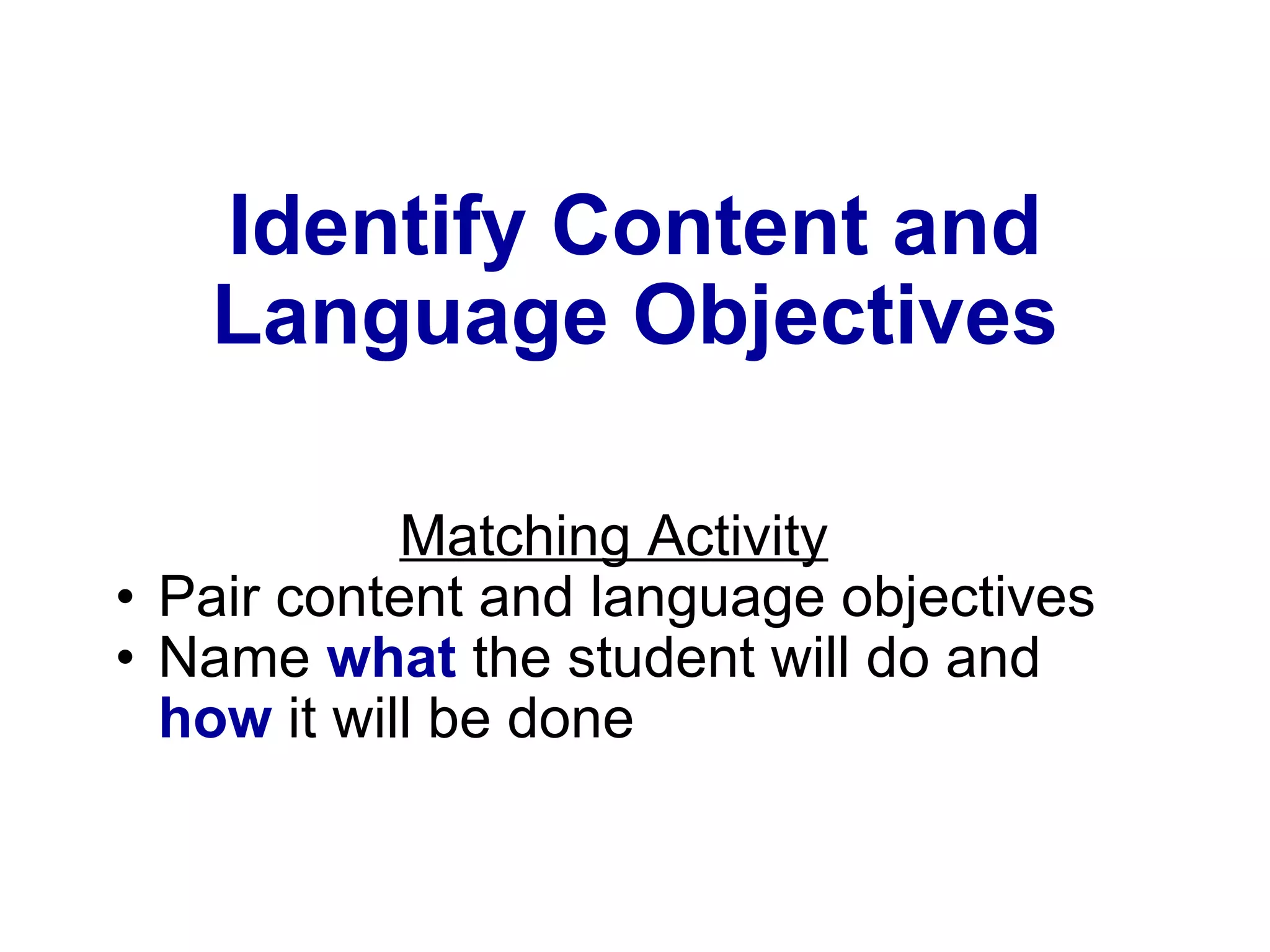 language and Content objectives | PPT | Education