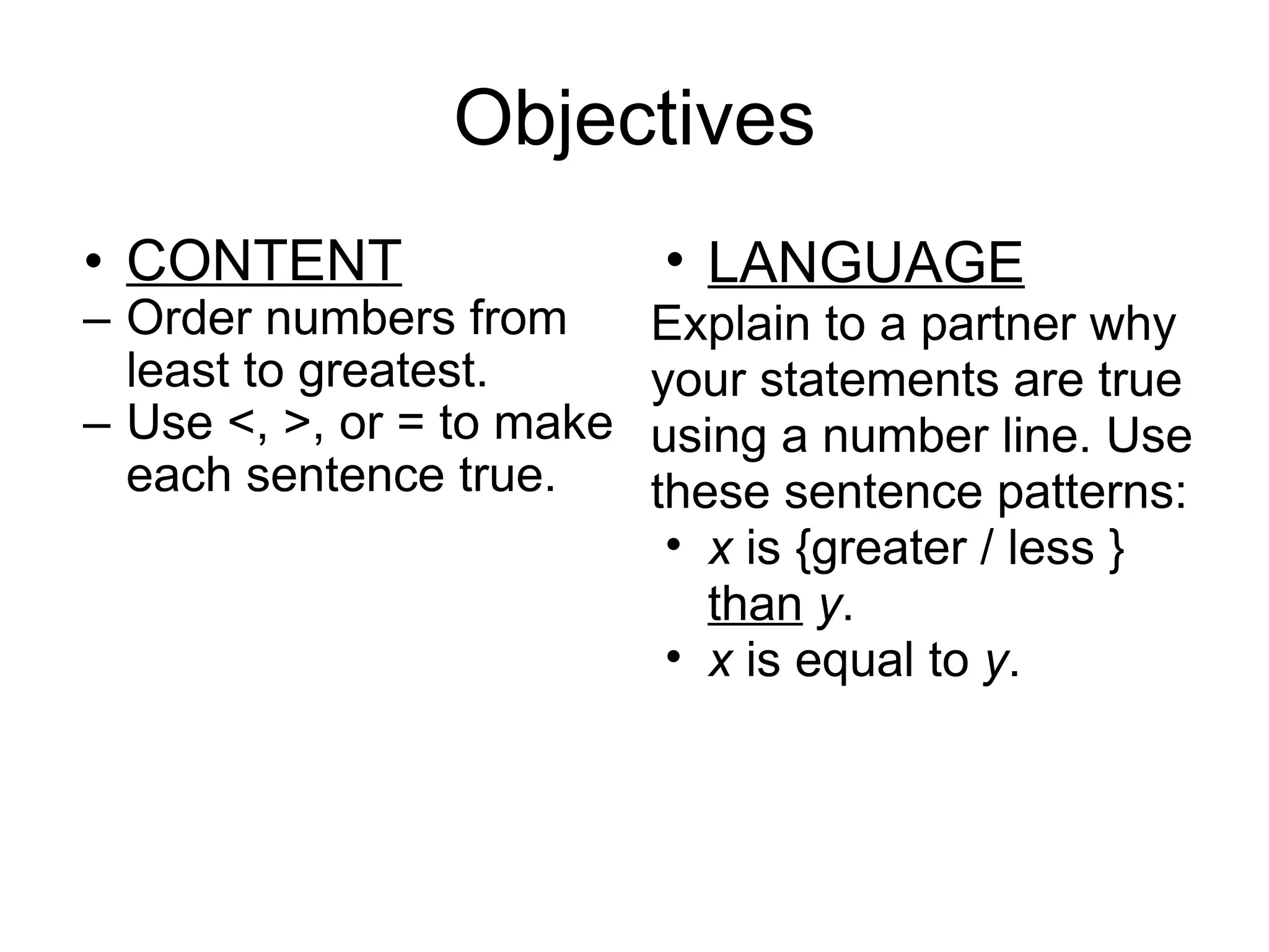 language and Content objectives | PPT | Education