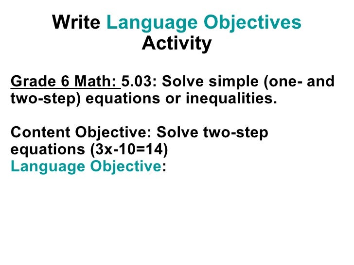 language and Content objectives