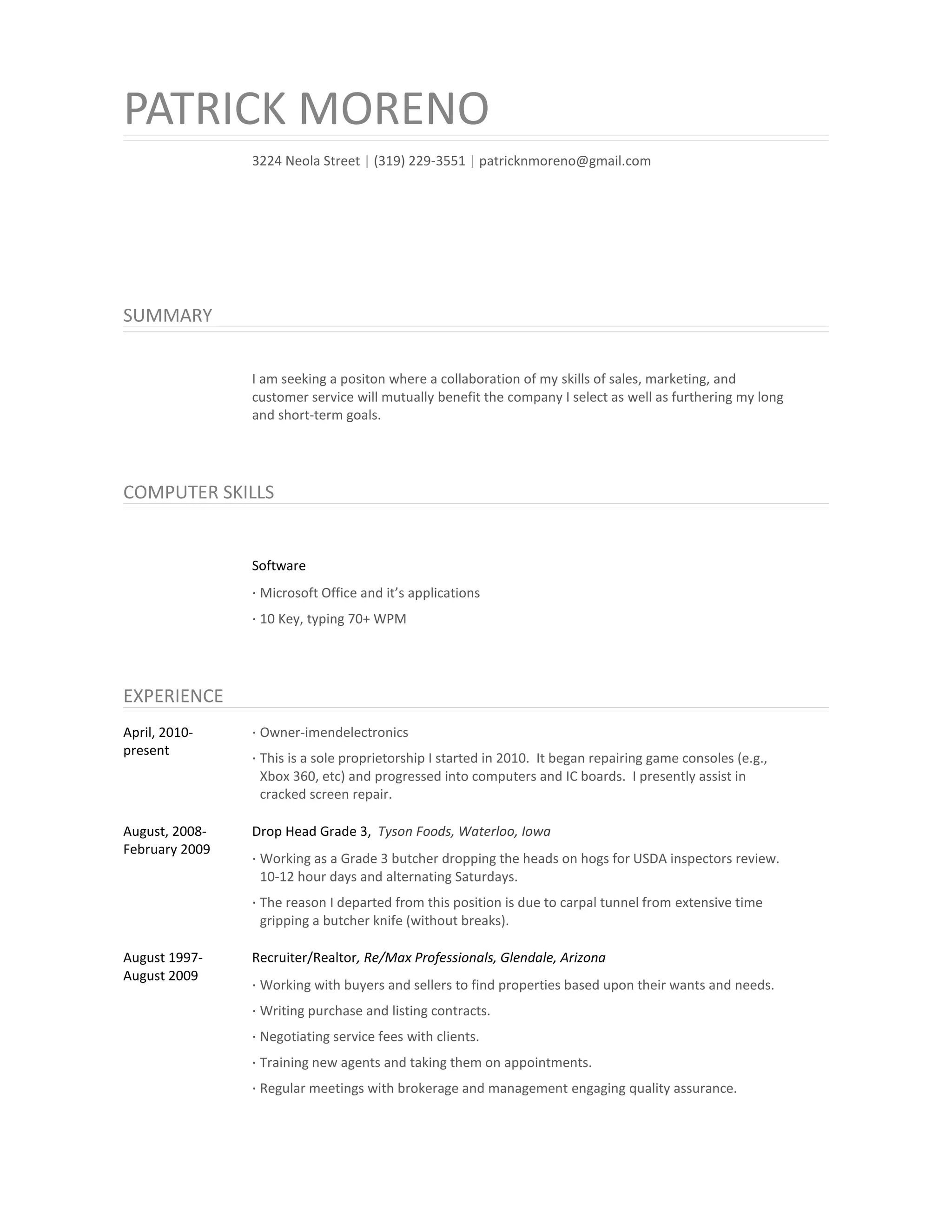 Patrick moreno resume | PDF