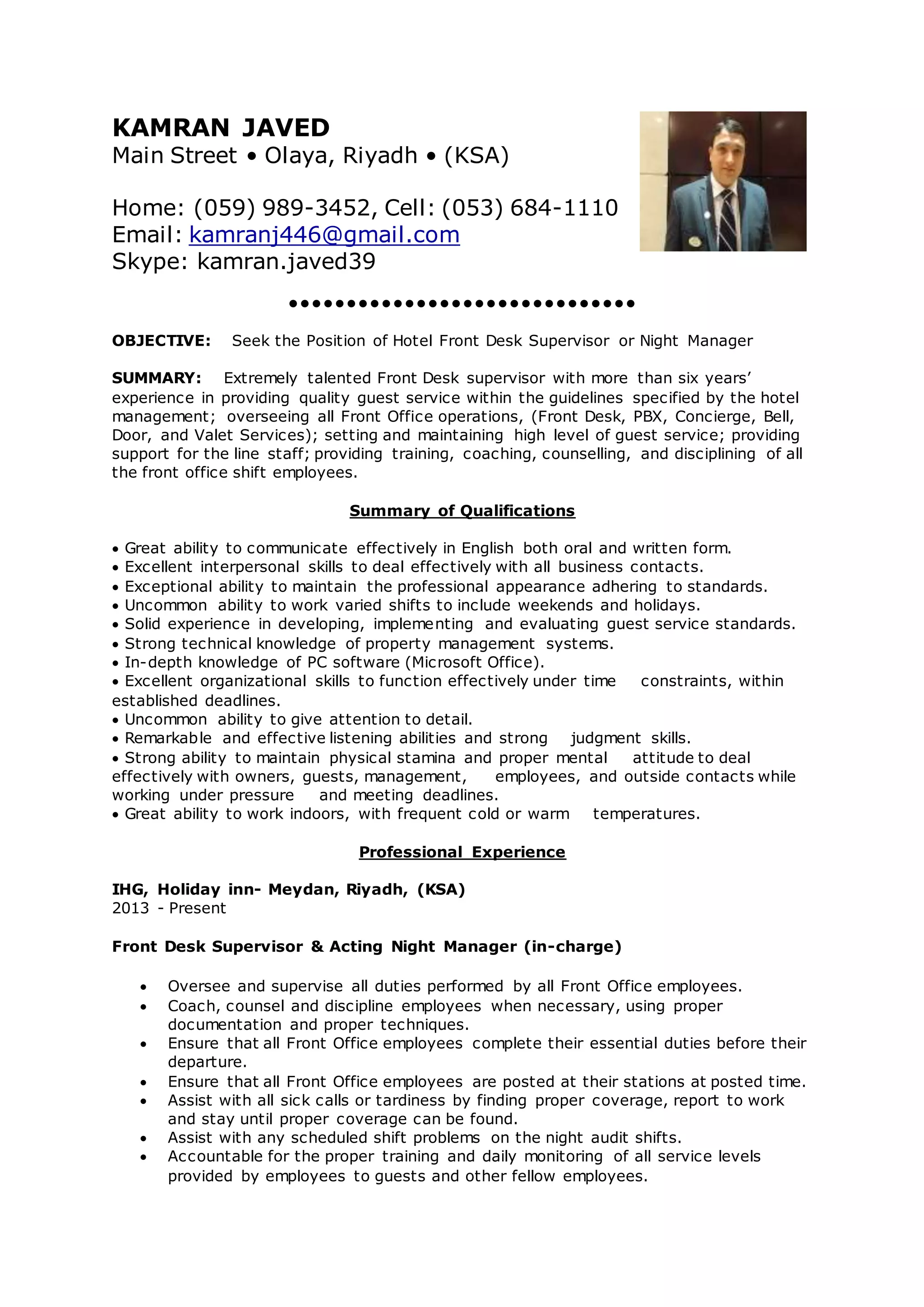Resume- Javed, Kamran. | DOCX