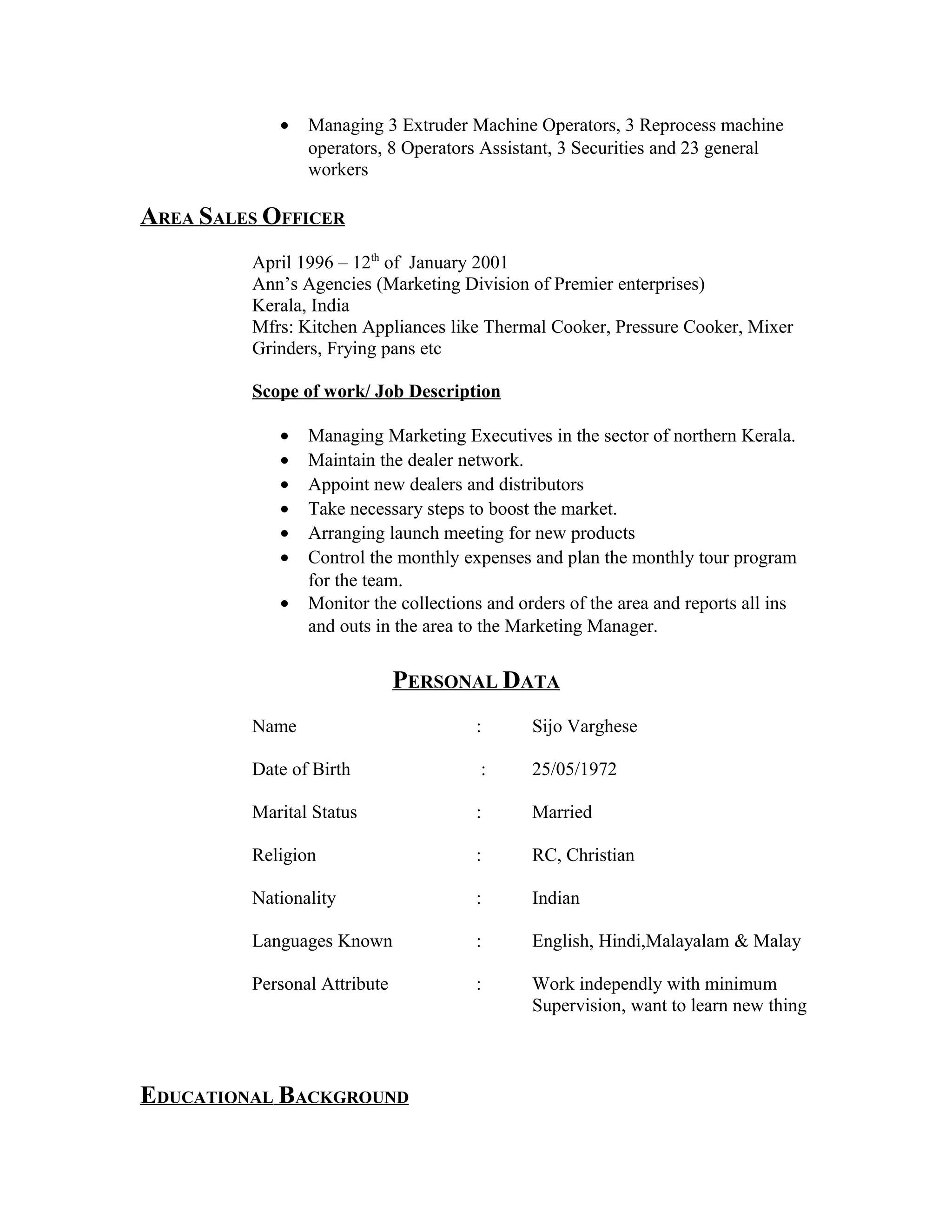 Sijo Varghese - CV | DOC