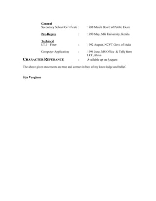 Sijo Varghese - CV | DOC