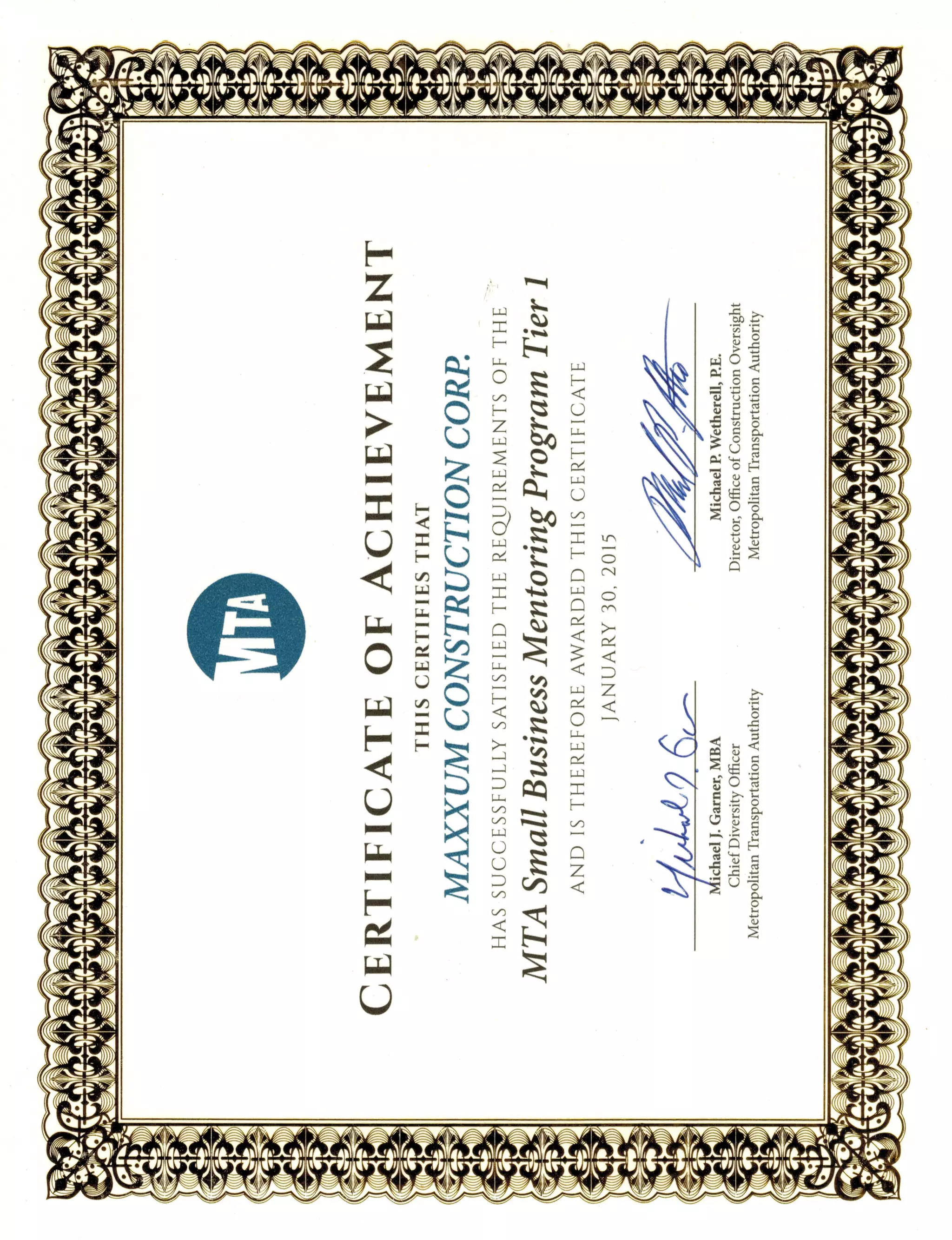 MTA SBMP I - Certification of Achievement | PDF