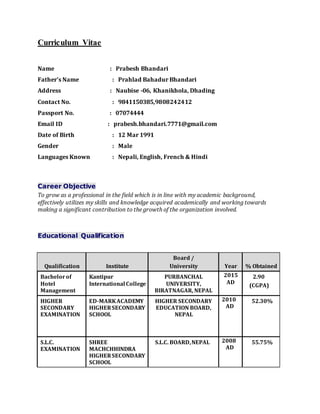 PRABESH CV. | PDF