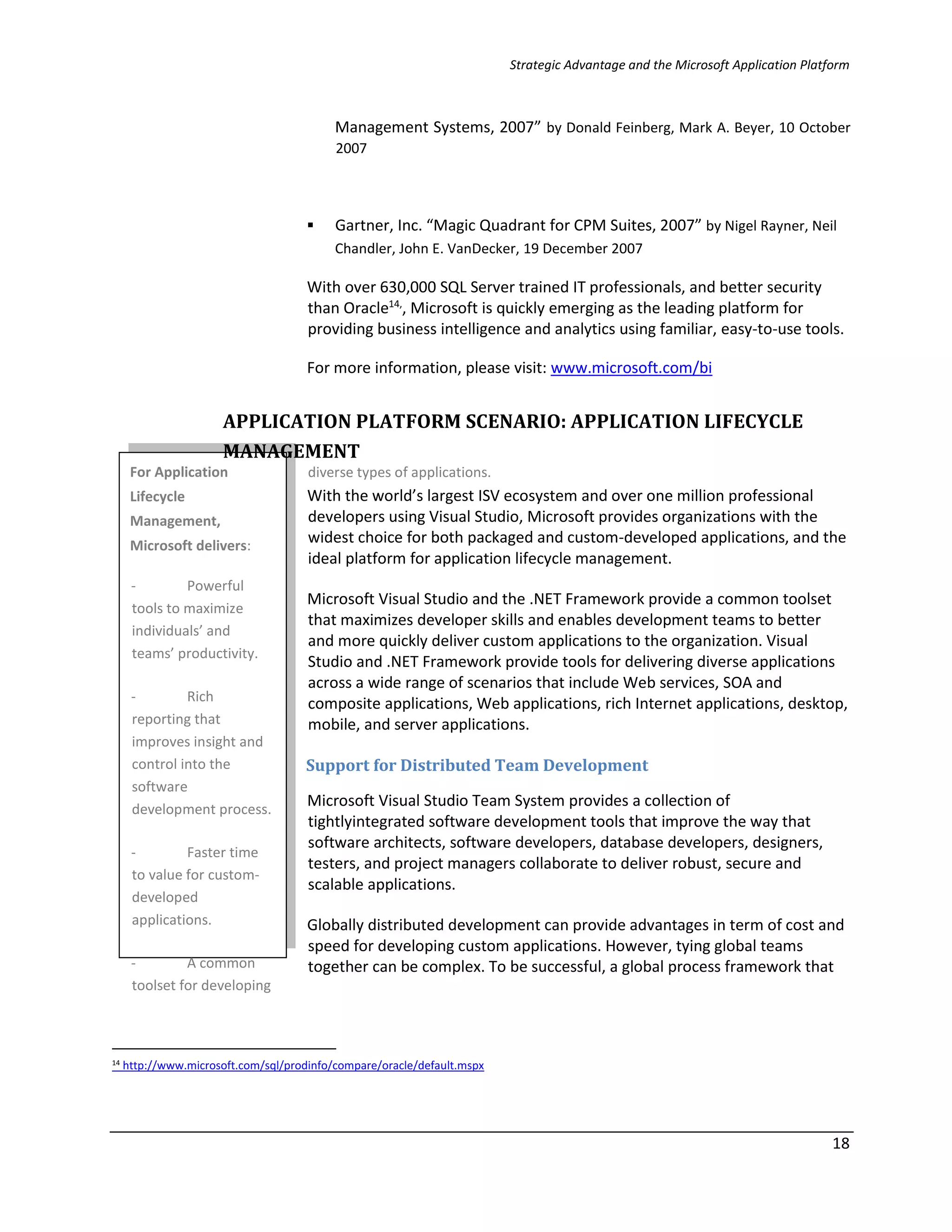 Strategic Advantage and the Microsoft Application Platform (1) | PDF