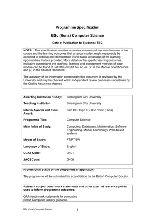 bsc computer science - programme spec _2 | PDF