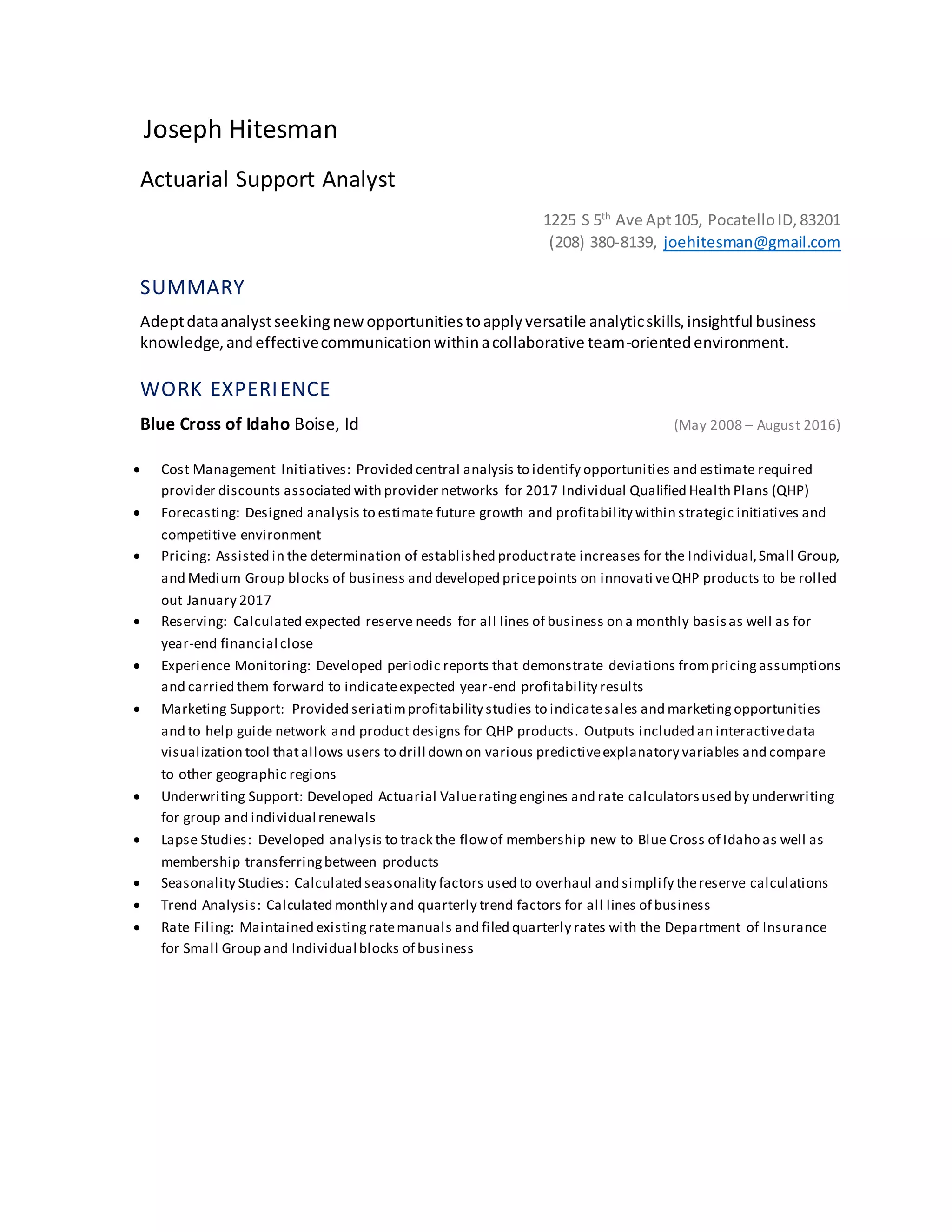 Actuarial Analyst Resume | DOCX