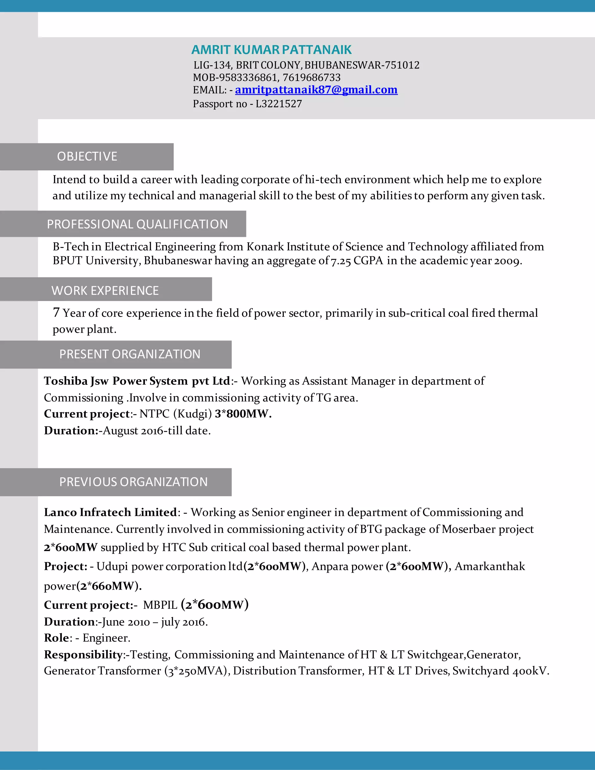 Amrit kumar pattanaik resume | PDF | Free Download