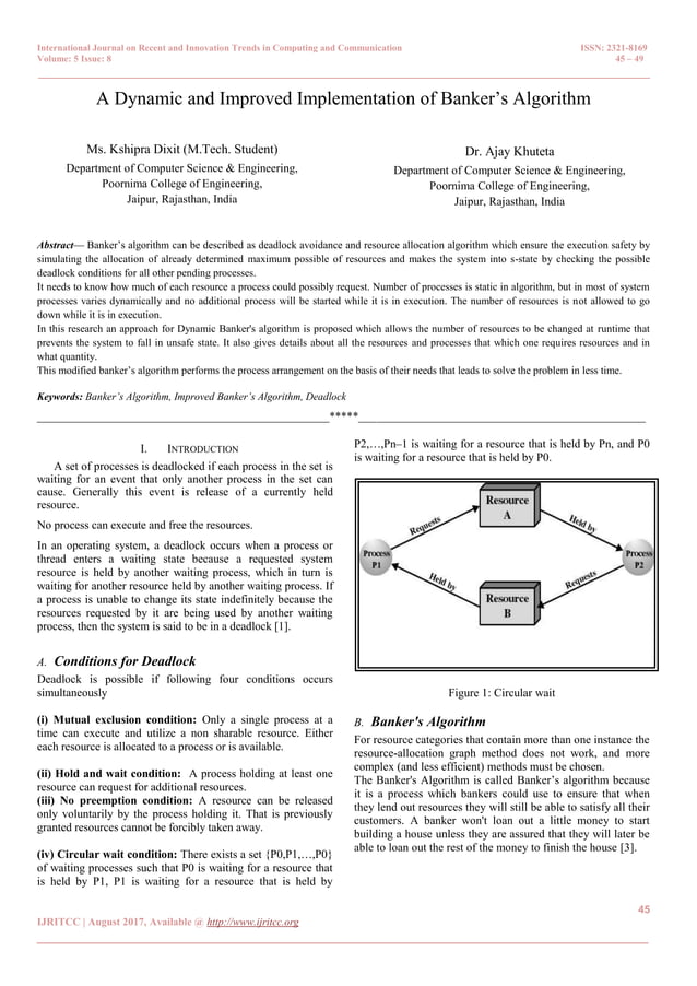 A Dynamic and Improved Implementation of Banker’s Algorithm | PDF