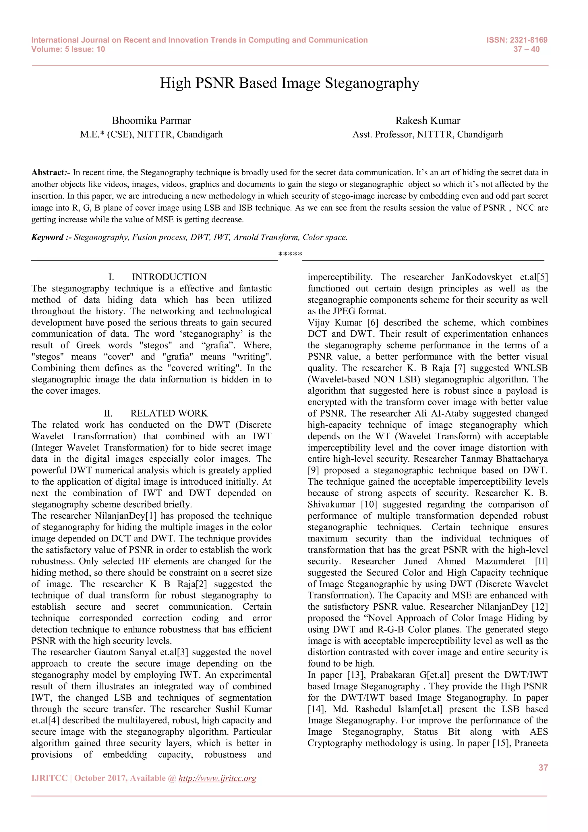 High PSNR Based Image Steganography | PDF