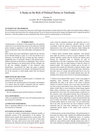 A Study on the Role of Political Parties in Tamilnadu | PDF