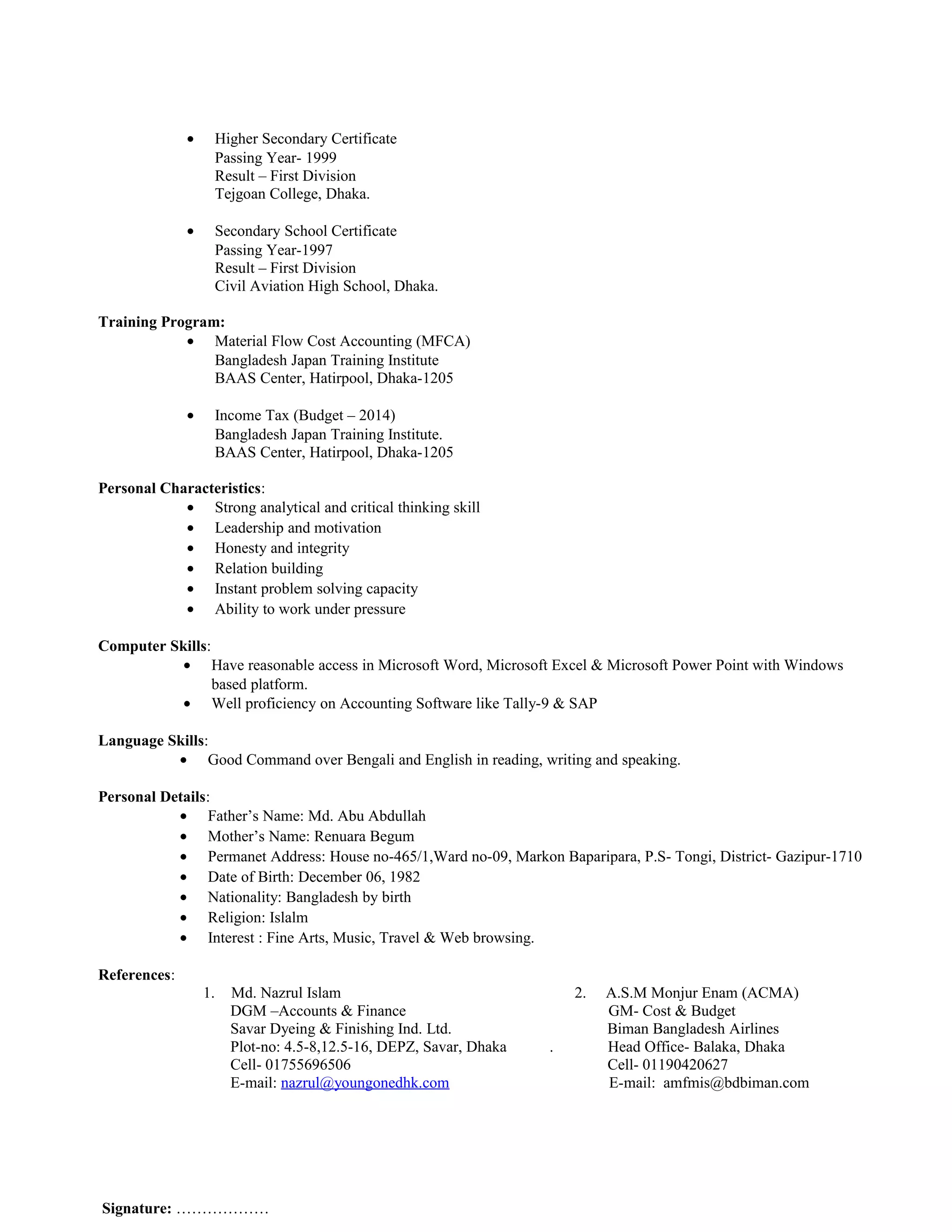 Resum of Obaidullah | DOC | Business Accounting & Finance | Business