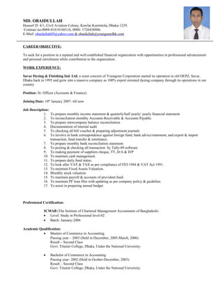 Resum of Obaidullah | DOC | Business Accounting & Finance | Business