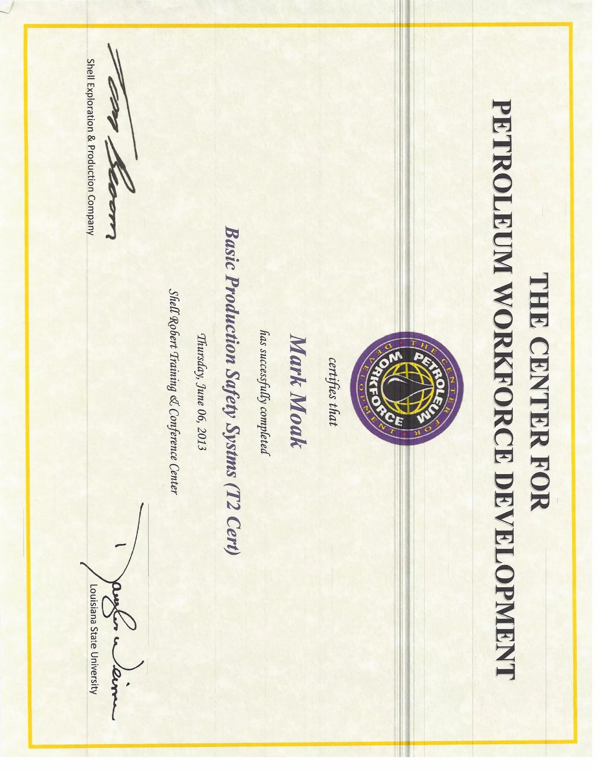 T2 Certificate 2013 | PDF