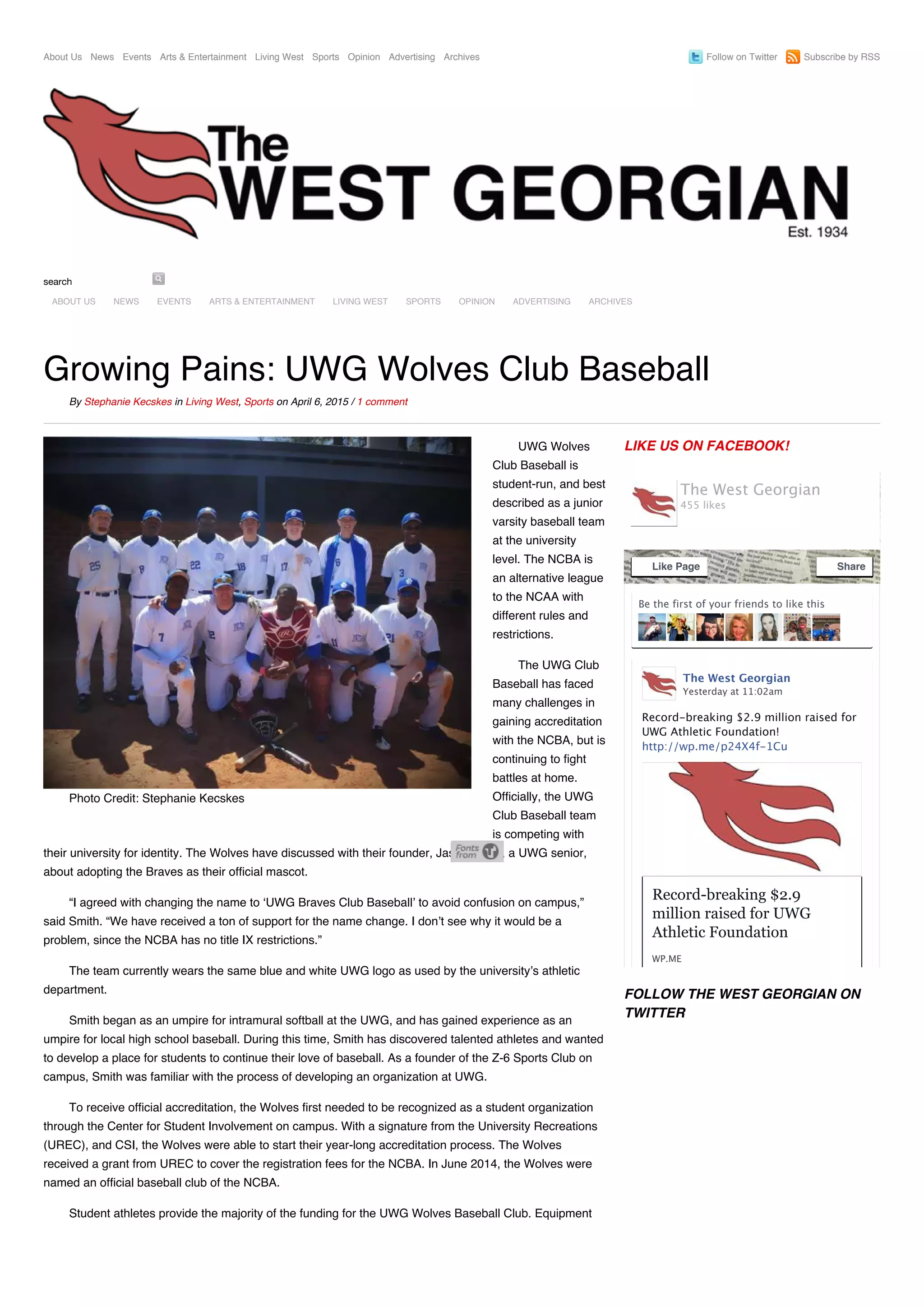Growing Pains- UWG Wolves Club Baseball | The West Georgian | PDF ...