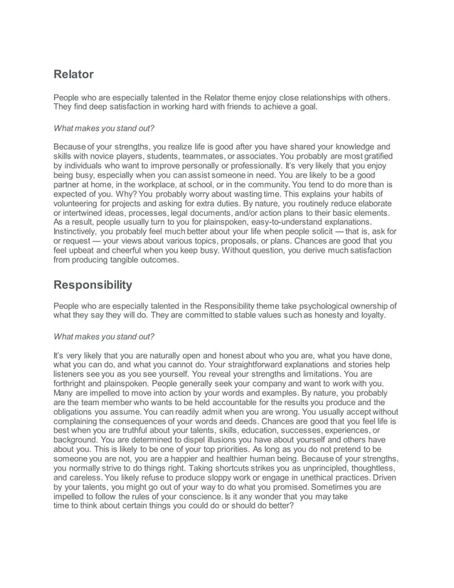 GALLUP Strengths - Top 5 | DOCX | Career Advice | Careers