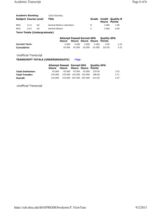 Unofficial Transcript-SHSU 2013 | PDF