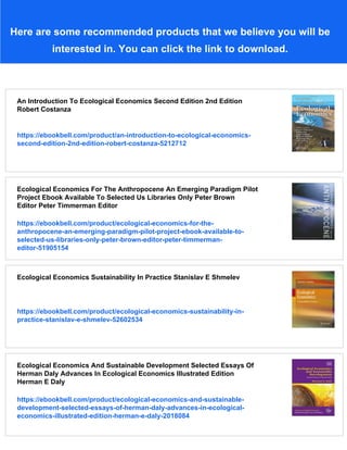 Ecological Economics Second Edition Principles And Applications 2nd ...