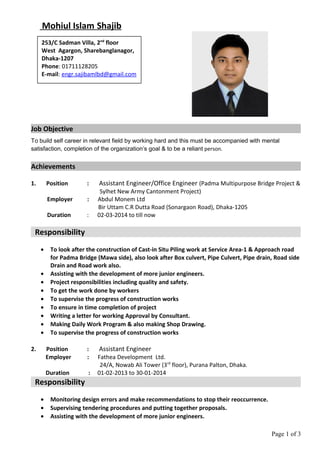 CV- Shojib--- | DOC | Civil Engineering Industry | Industries