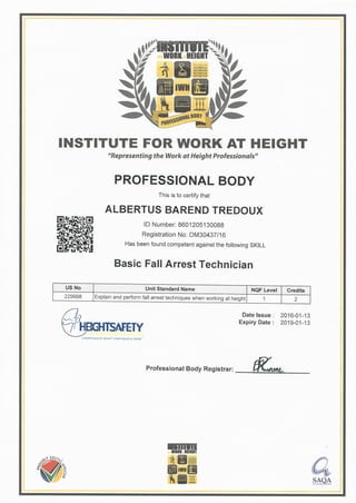 Basic Fall Arrest Technician certificate | PDF