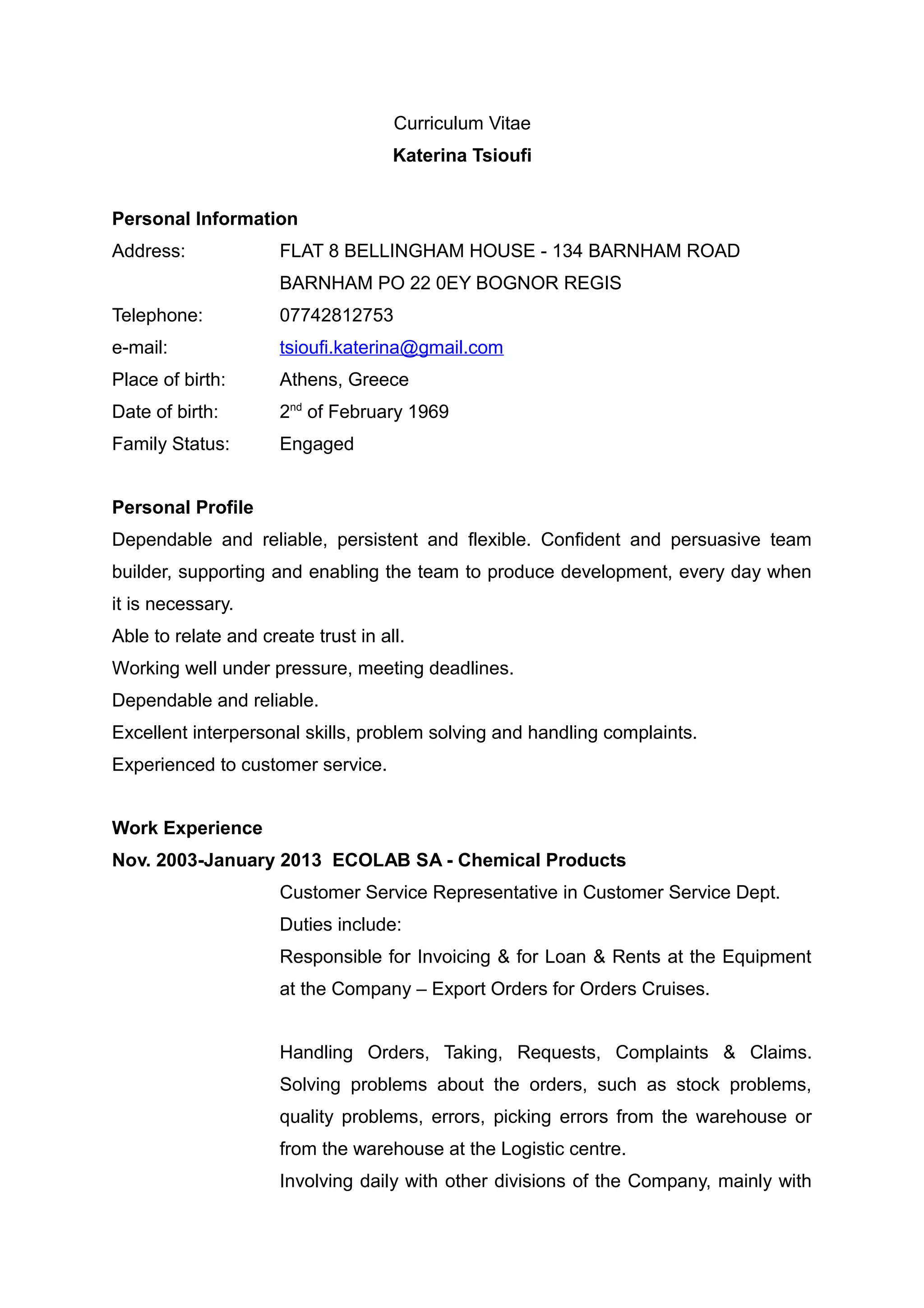 CV Tsioufi 2en | DOC | Business | Business and Finance