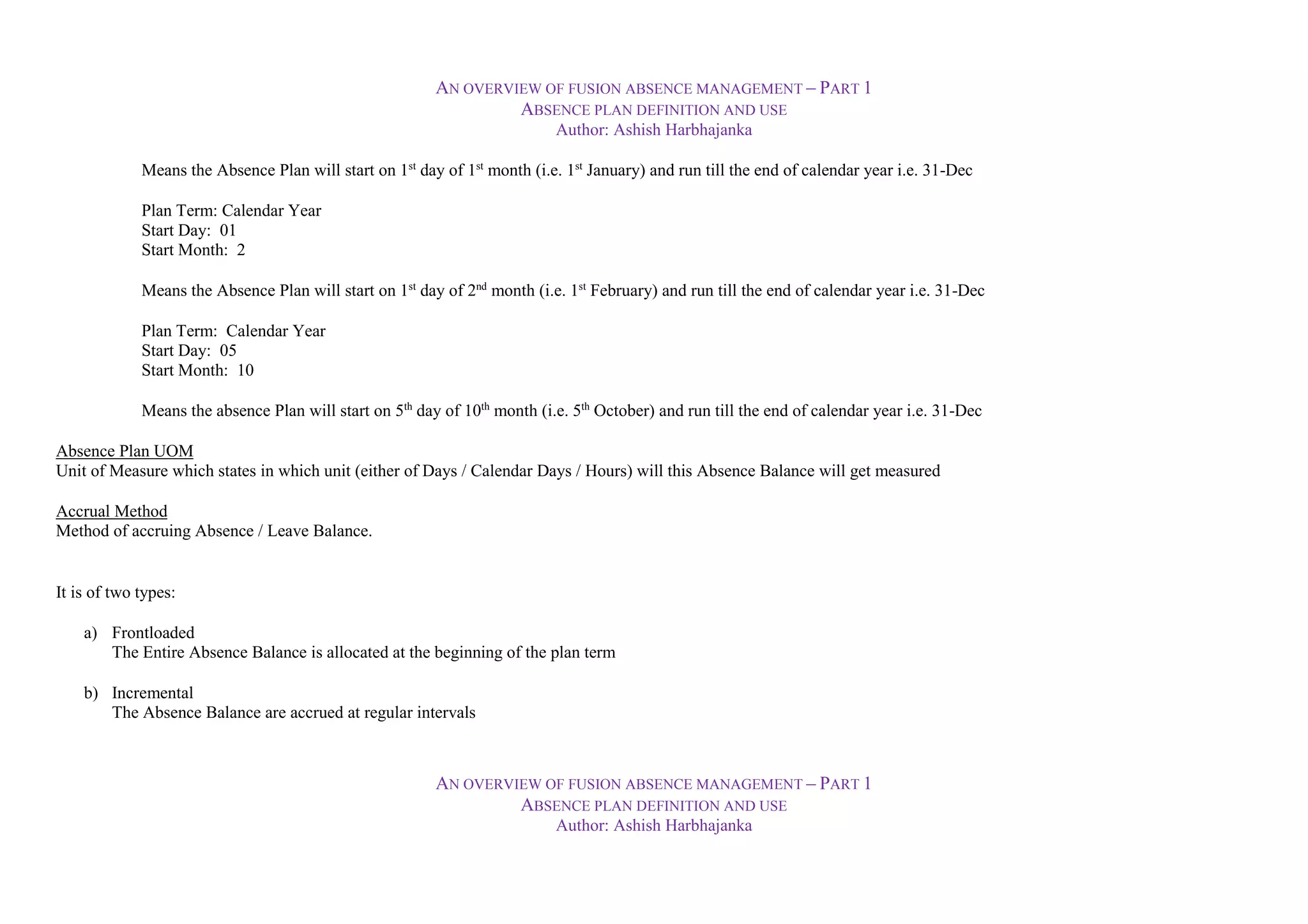 An Overview of Fusion Absence Management Absence Plan Definition and ...