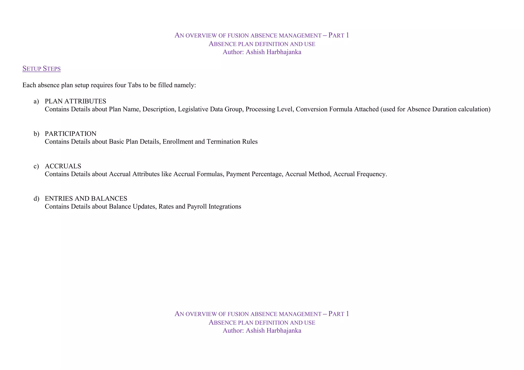 An Overview of Fusion Absence Management Absence Plan Definition and Use | PDF